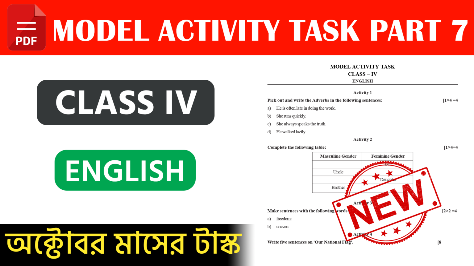 Class 4 English Model Activity Task Part 7 October 2021 | English Part 7 Model Activity Answer ...